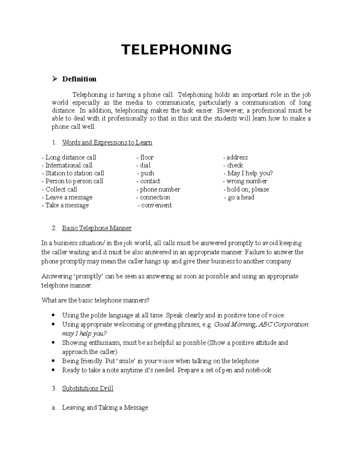 Telephoning - tugas - TELEPHONING Definition Telephoning is having a ...