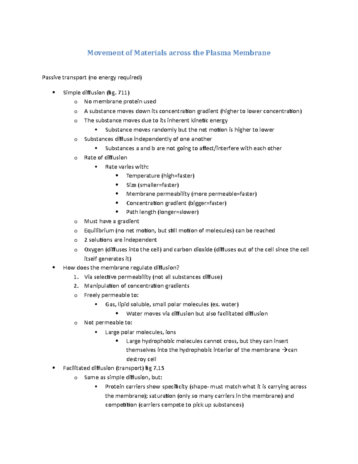 Topic 3- Movement of Materials across the Plasma Membrane - Movement of ...