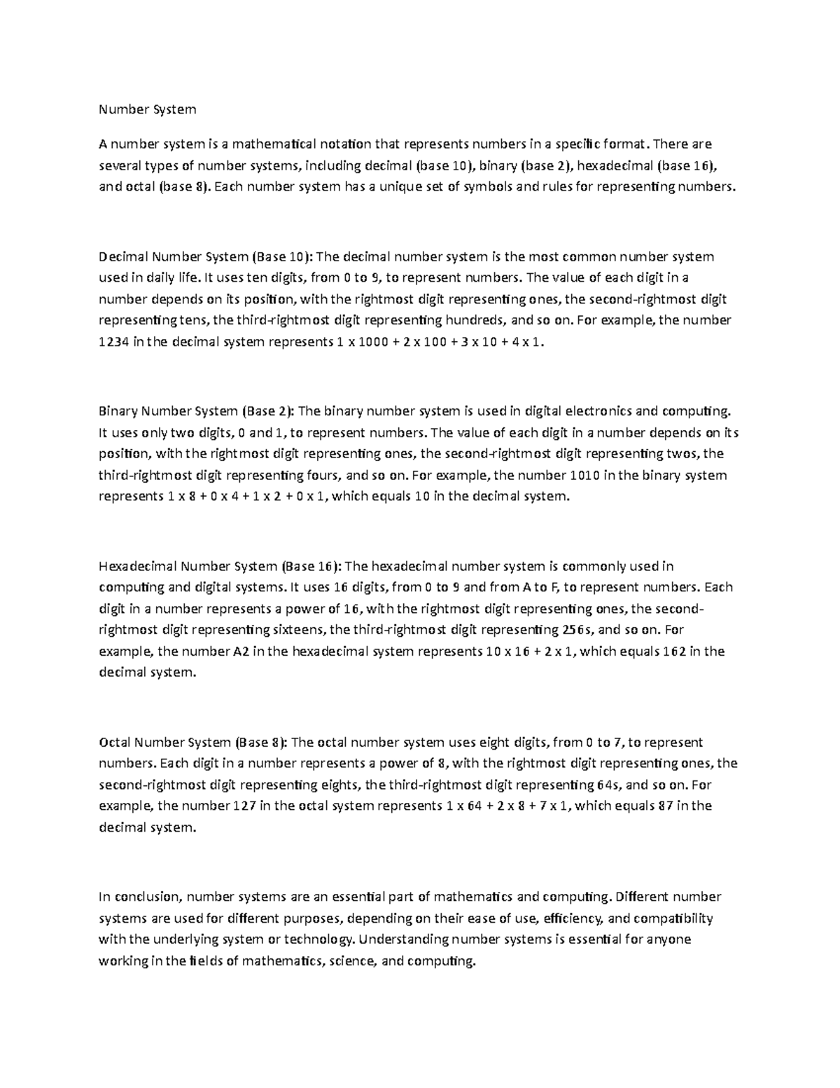 Number System There Are Several Types Of Number Systems Including