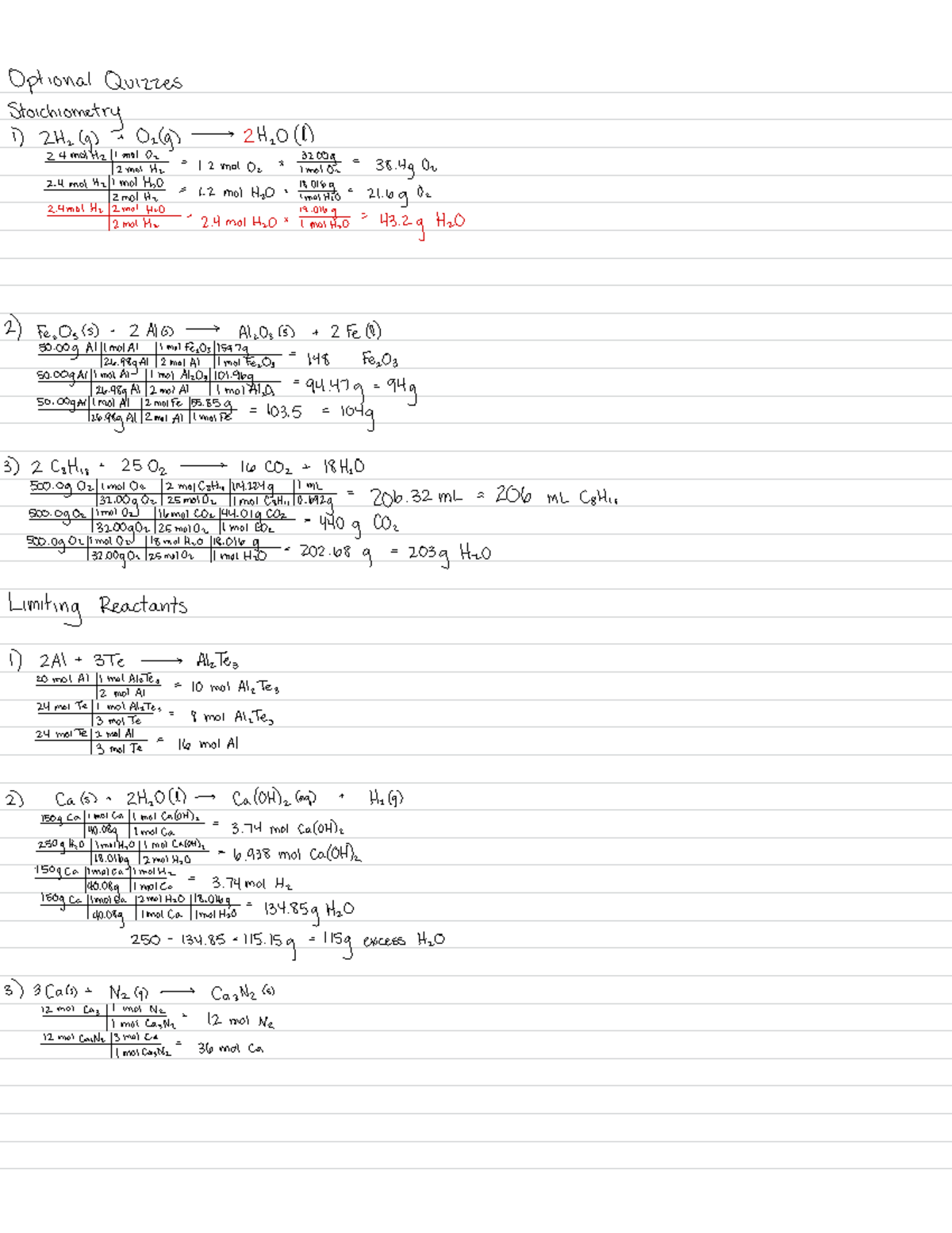 Optional Quizzes - OptionalQuizzes stoichiometry D 2H(g) = O2g = 2H,0(e ...
