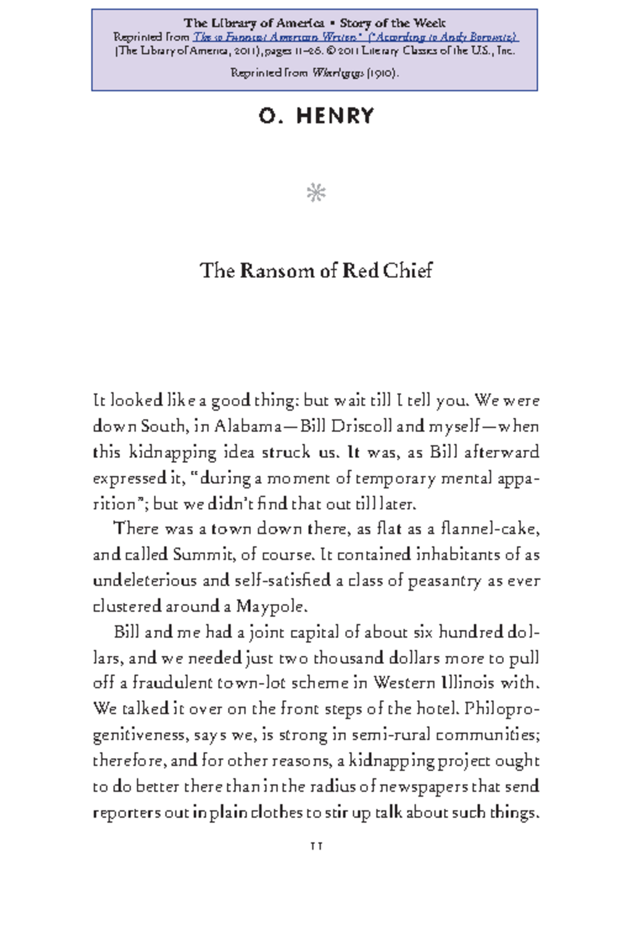 Henry Red Chief - For reading - 11 O. H E N R Y * The Ransom of Red ...