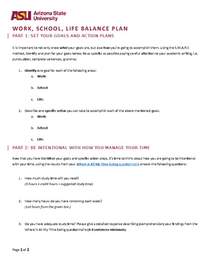 Work Life Balance 2021 ASU 101 - WO R K , S C H O O L , L I F E BA L A ...