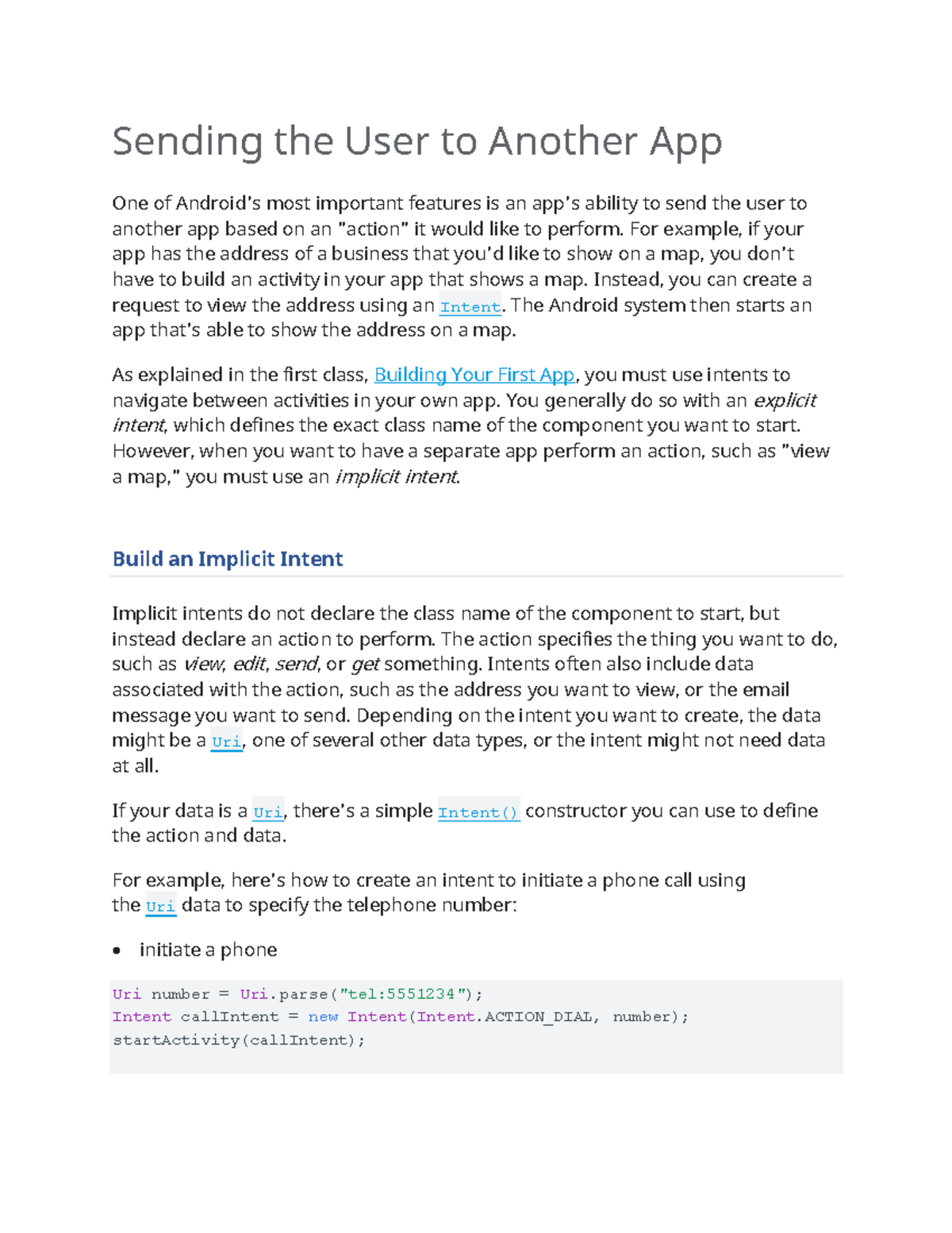 5 Calling Built In Applications Using Intents Sending The User To Another App One Of Android S