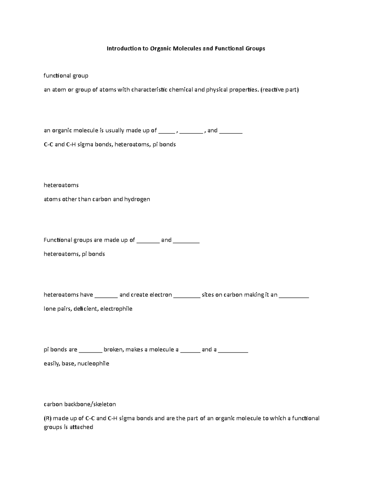 Introduction to Organic Molecules and Functional Groups - (reactive ...