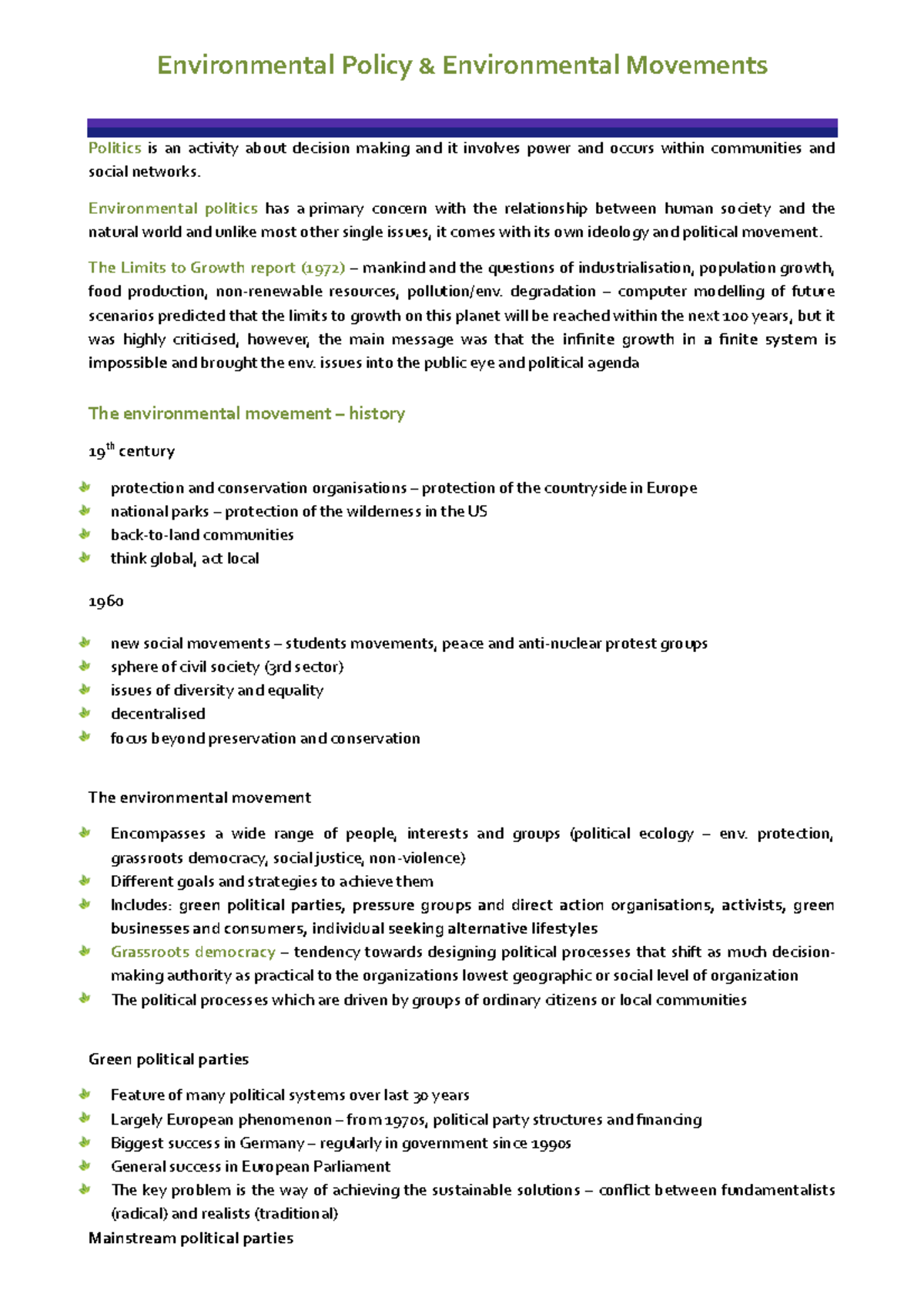 Environmental Policy - History - Movements - Dilemmas - Environmental ...