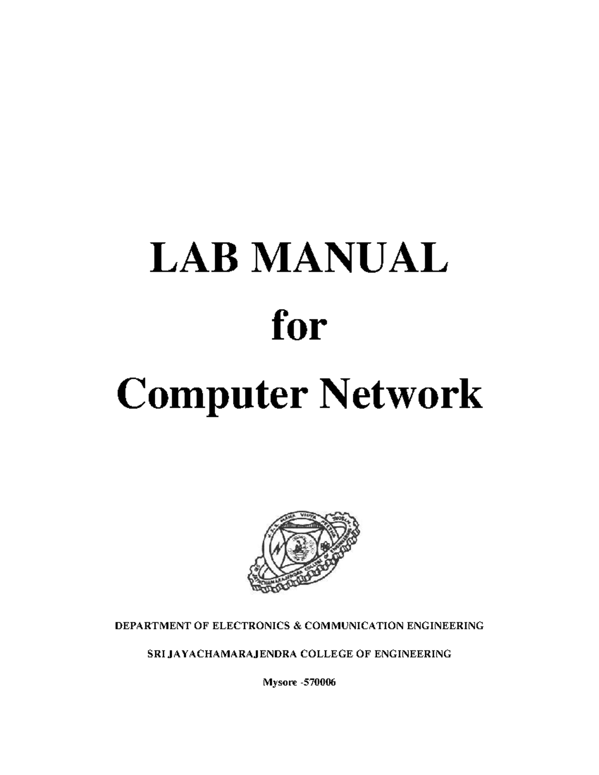 Computer network - LAB MANUAL for Computer Network DEPARTMENT OF ELECTRONICS & COMMUNICATION ...