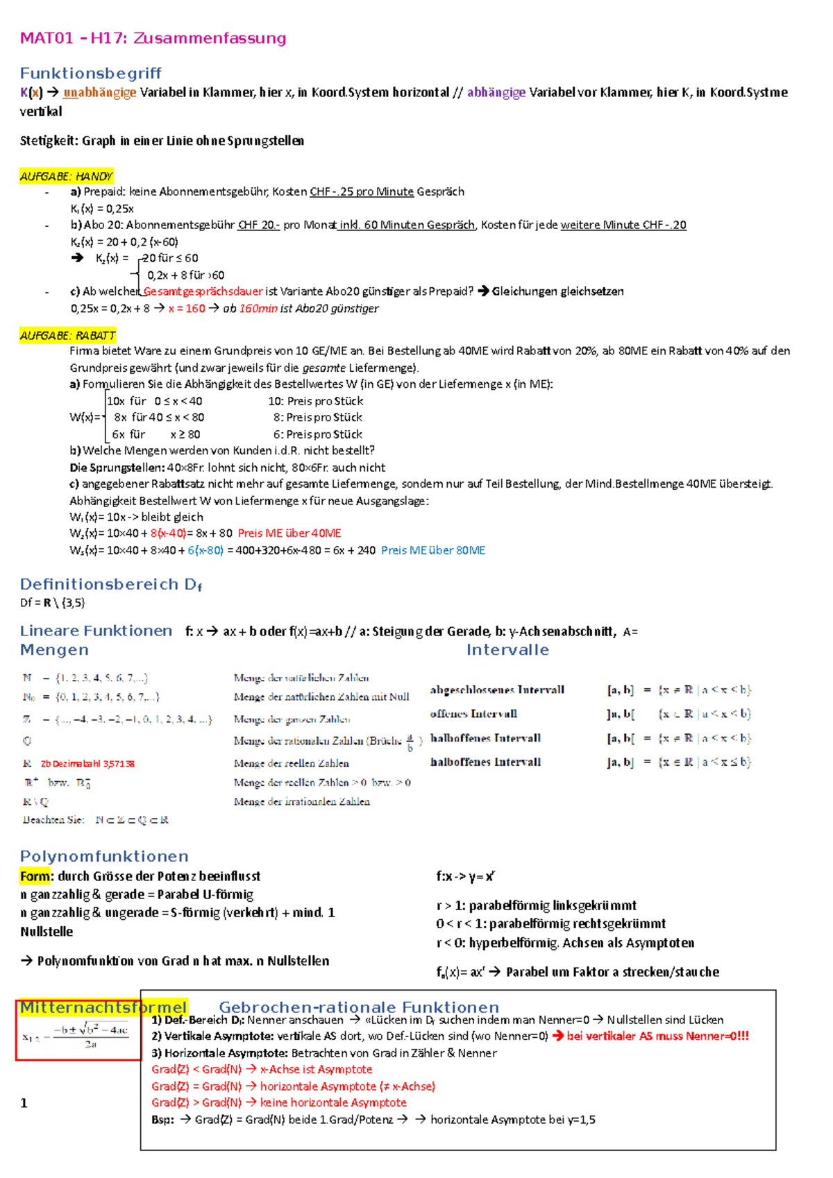 Zf maths hslu - zf ASMATH - MAT01 – H17: Zusammenfassung Funktionsbegrif K(x) unabhängige ...