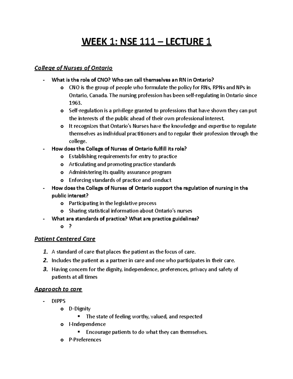 NSE 111 WEEK 1 - just notes - WEEK 1: NSE 111 – LECTURE 1 College of ...