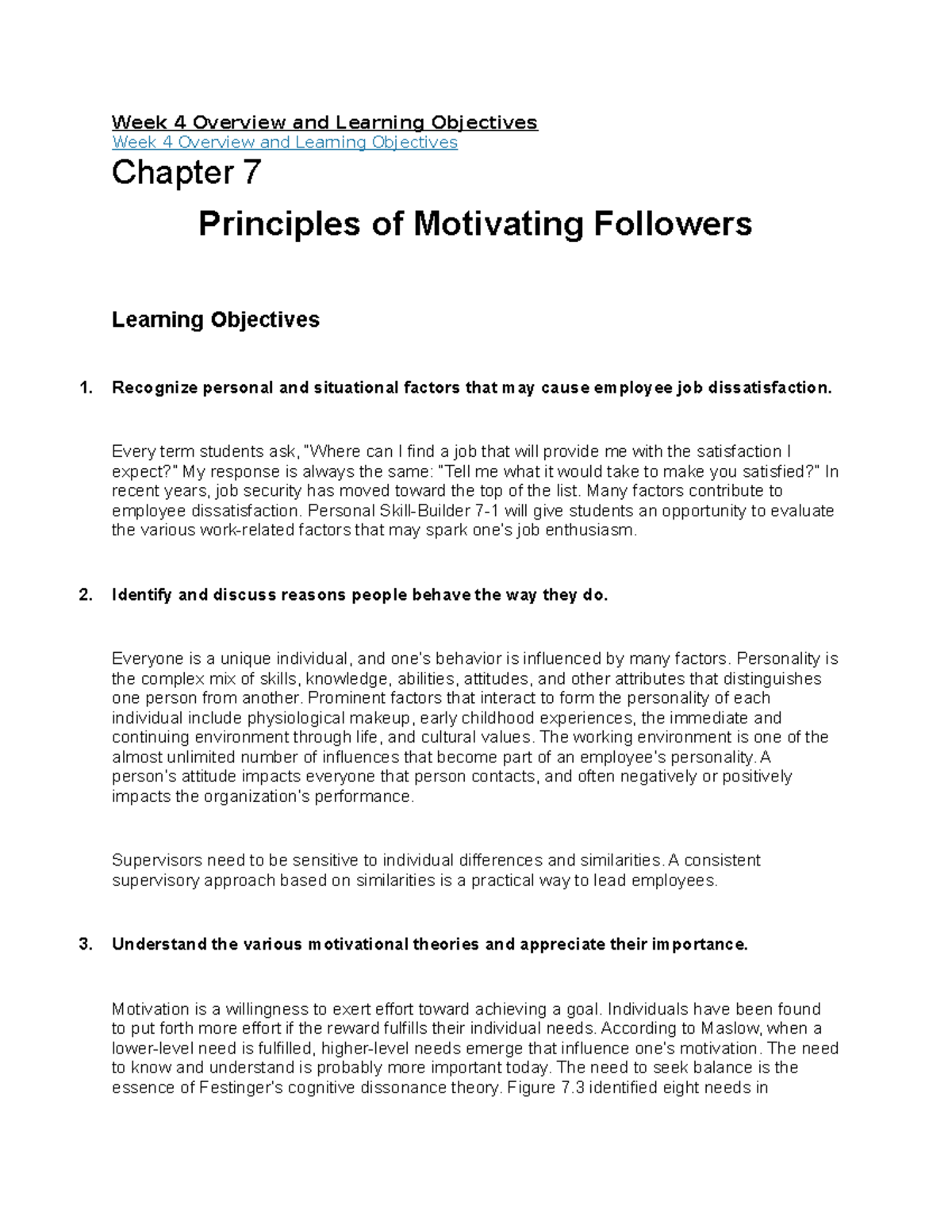 Week 4 Overview and Learning Objectives - Principles of Motivating ...