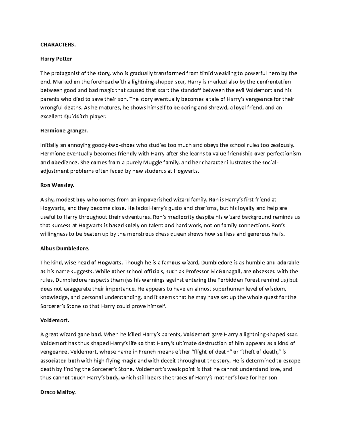 Characters.-WPS Office - CHARACTERS. Harry Potter The protagonist of ...