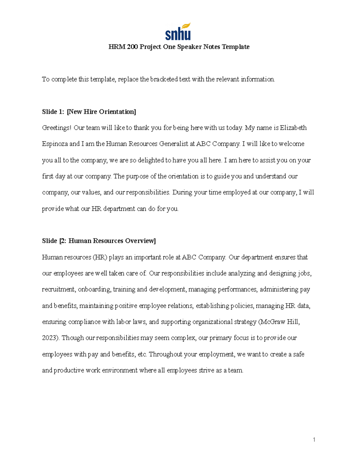 HR Project One - Powerpoint for New Hire documentation. - HRM 200 ...