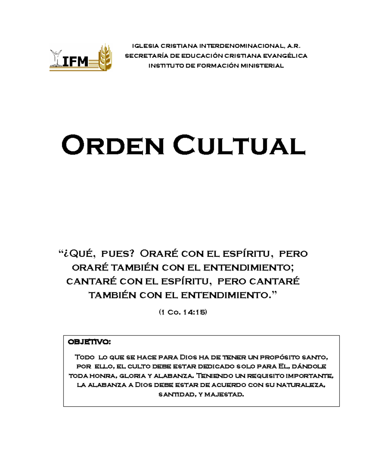 Orden Cultual 2-1 - ####### IGLESIA CRISTIANA INTERDENOMINACIONAL, A ...