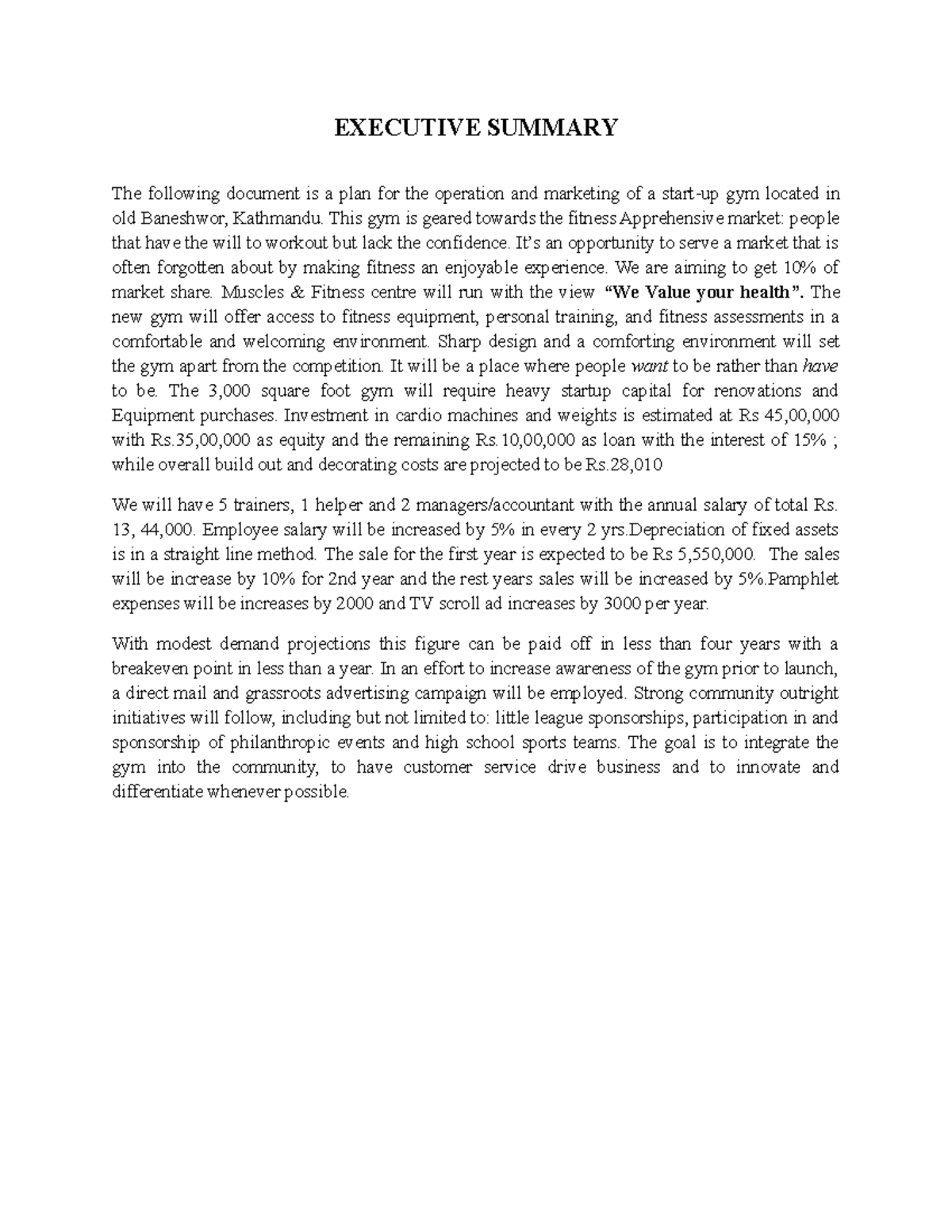 Executive Summary - Notes - EXECUTIVE SUMMARY The following document is ...