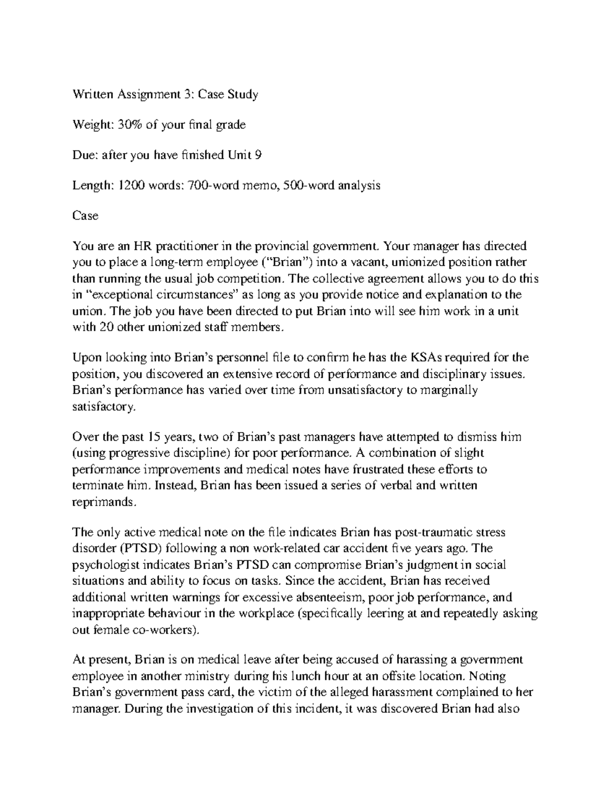 HRMT 386 - Written Assignment 3 Instructions - Written Assignment 3 ...