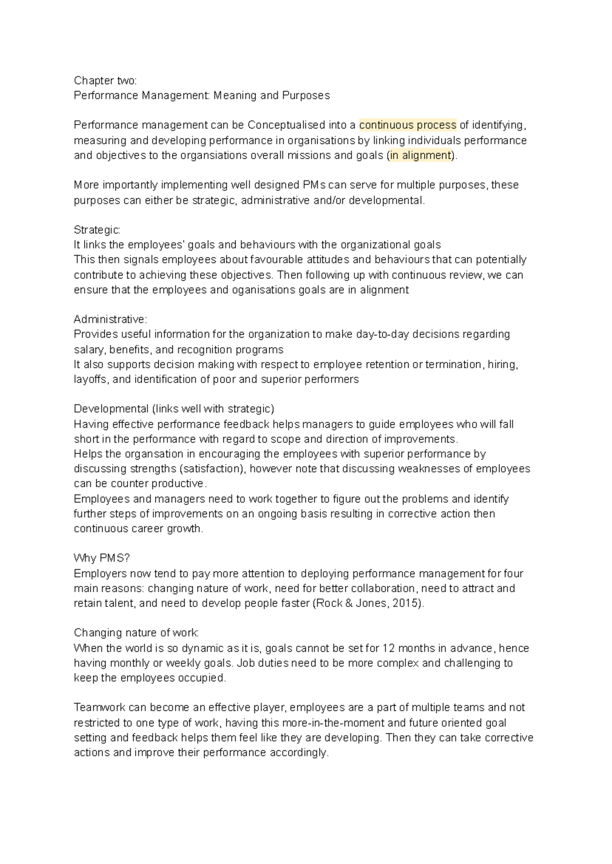 HR textbook Notes - Chapter two: Performance Management: Meaning and ...