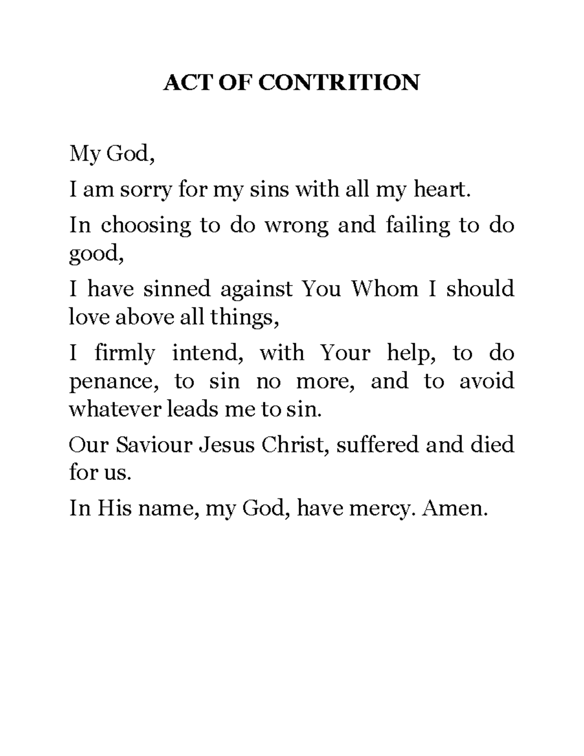 ACT OF Contrition - prayer - Psychology - ACT OF CONTRITION My God, I ...