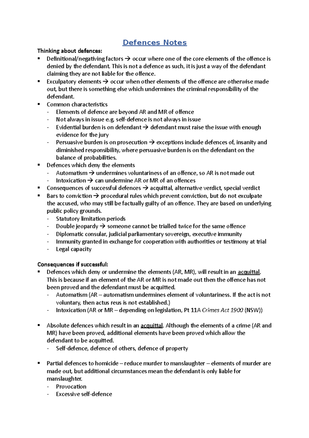 3. Defences - Defences Notes Thinking about defences: Definitional ...