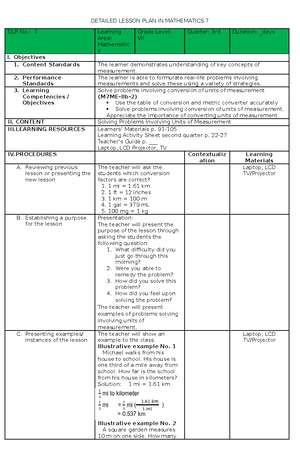 Detailed Lesson PLAN IN Mathematics 7 day 2 - Copy - School: ALICIA ...