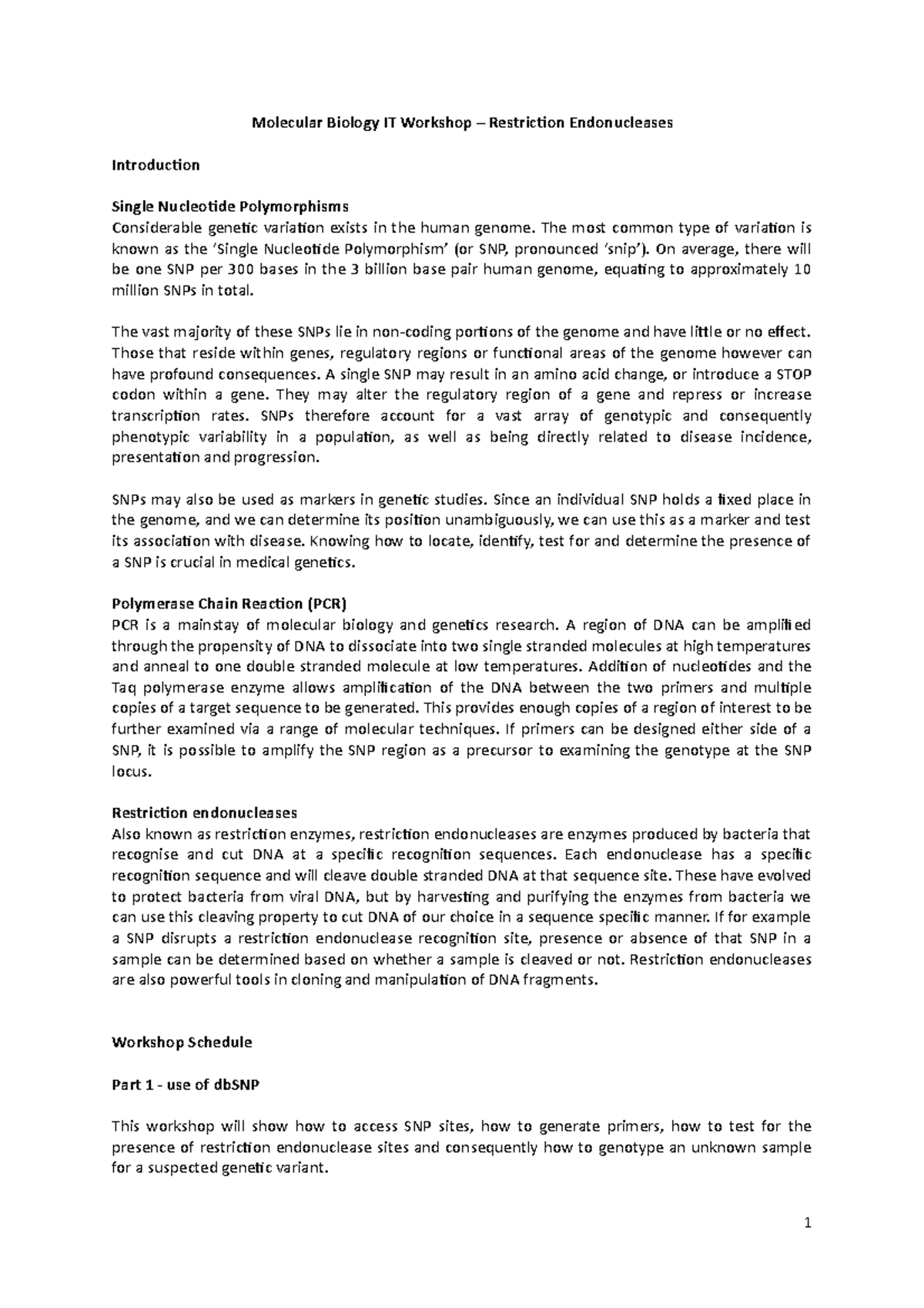 Molecular Biology Workshop - Restriction Endonucleases 2022-23 ...