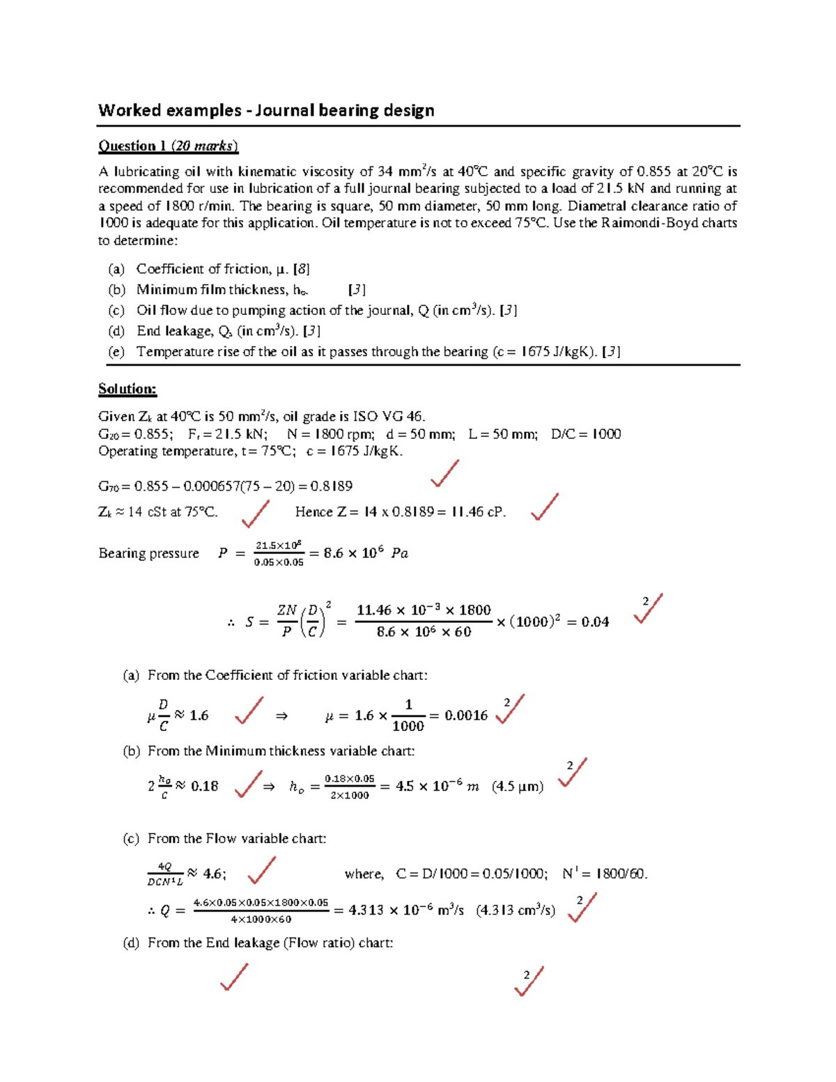 Worked examples - Journal & Roller bearing design - Worked examples ...