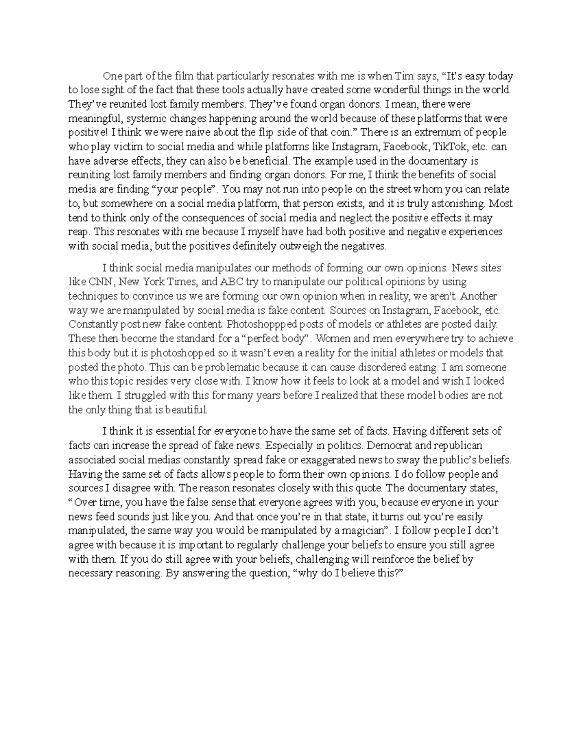 Module 9 Sociology Discussion - One part of the film that particularly ...