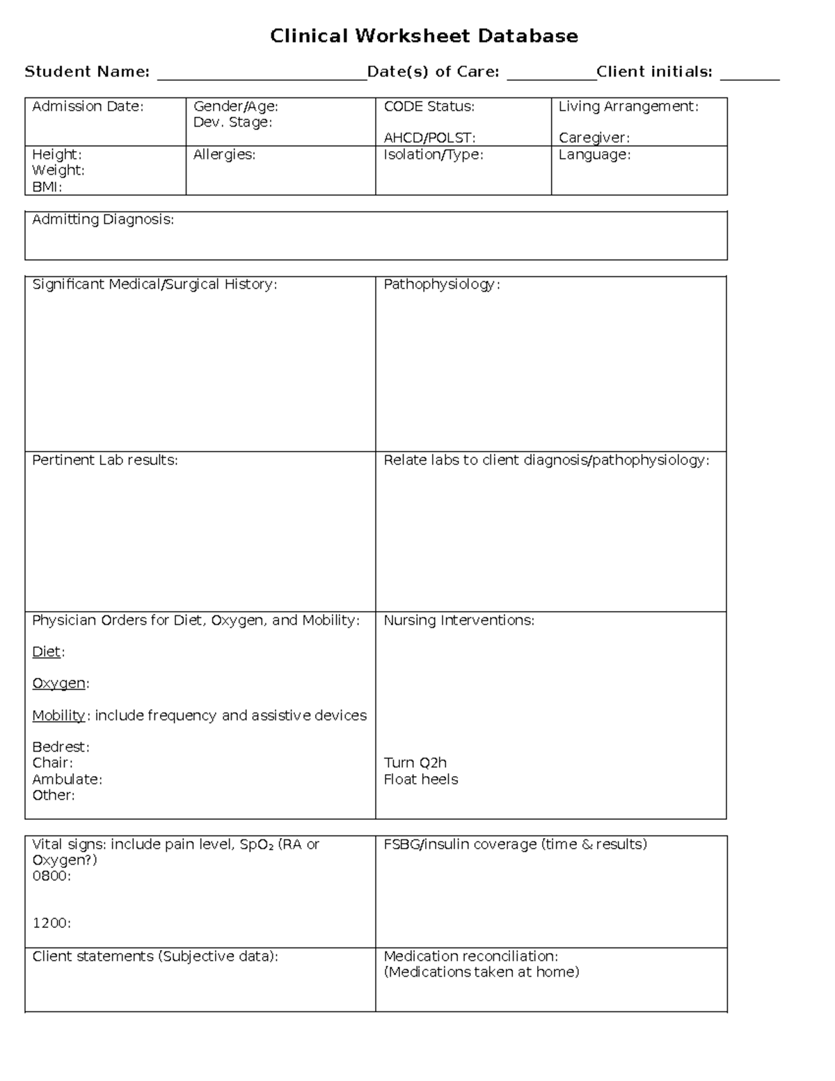 Clinical Worksheet Database updated Fall22 - Clinical Worksheet ...
