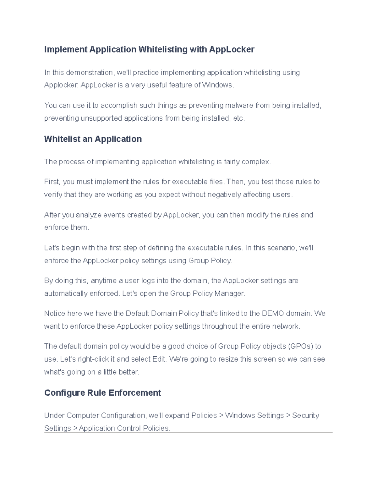 1049 Implementing Application Whitelisting With App Locker Implement Application