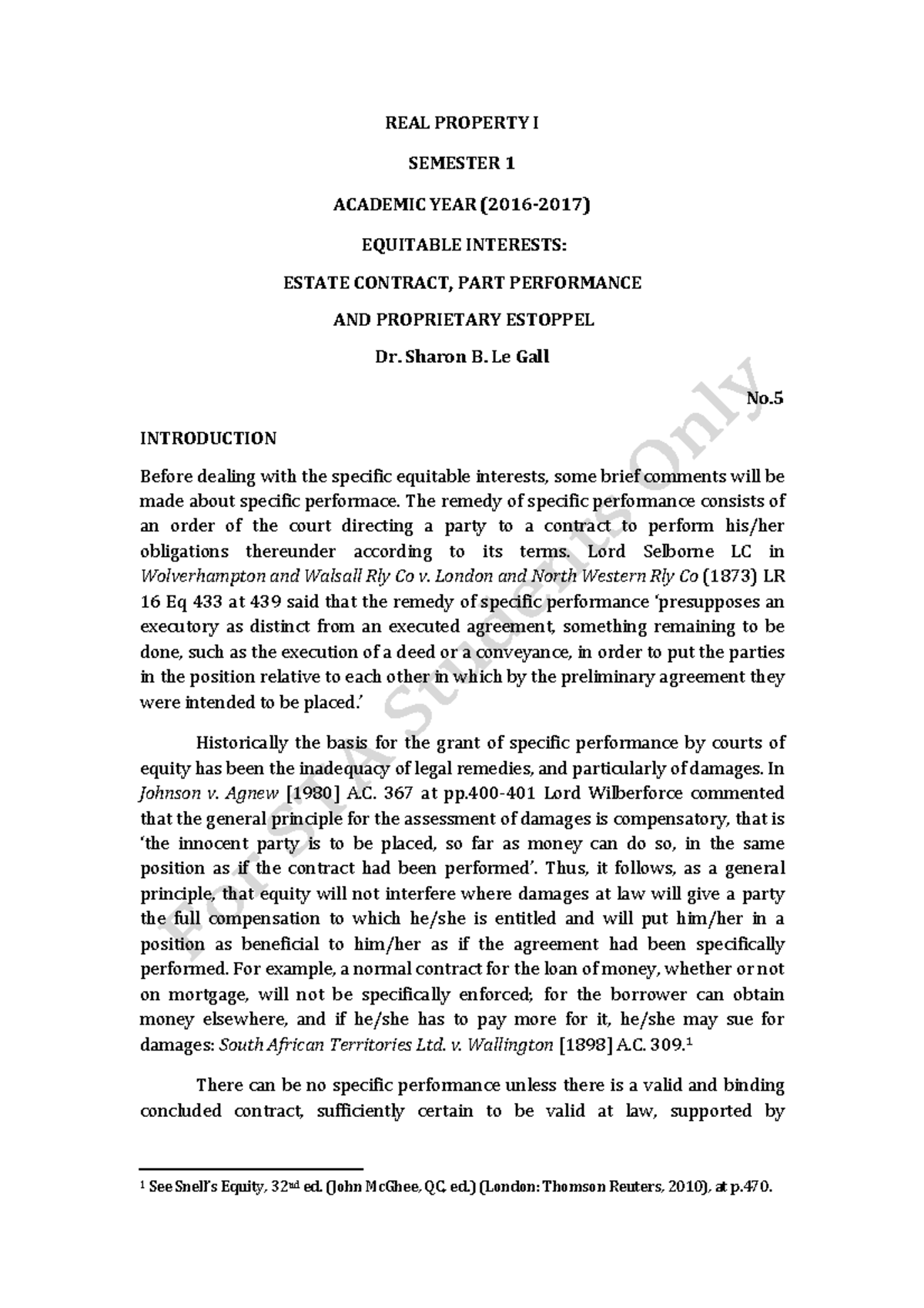Proprietary Estoppel - land law - REAL PROPERTY I SEMESTER 1 ACADEMIC ...