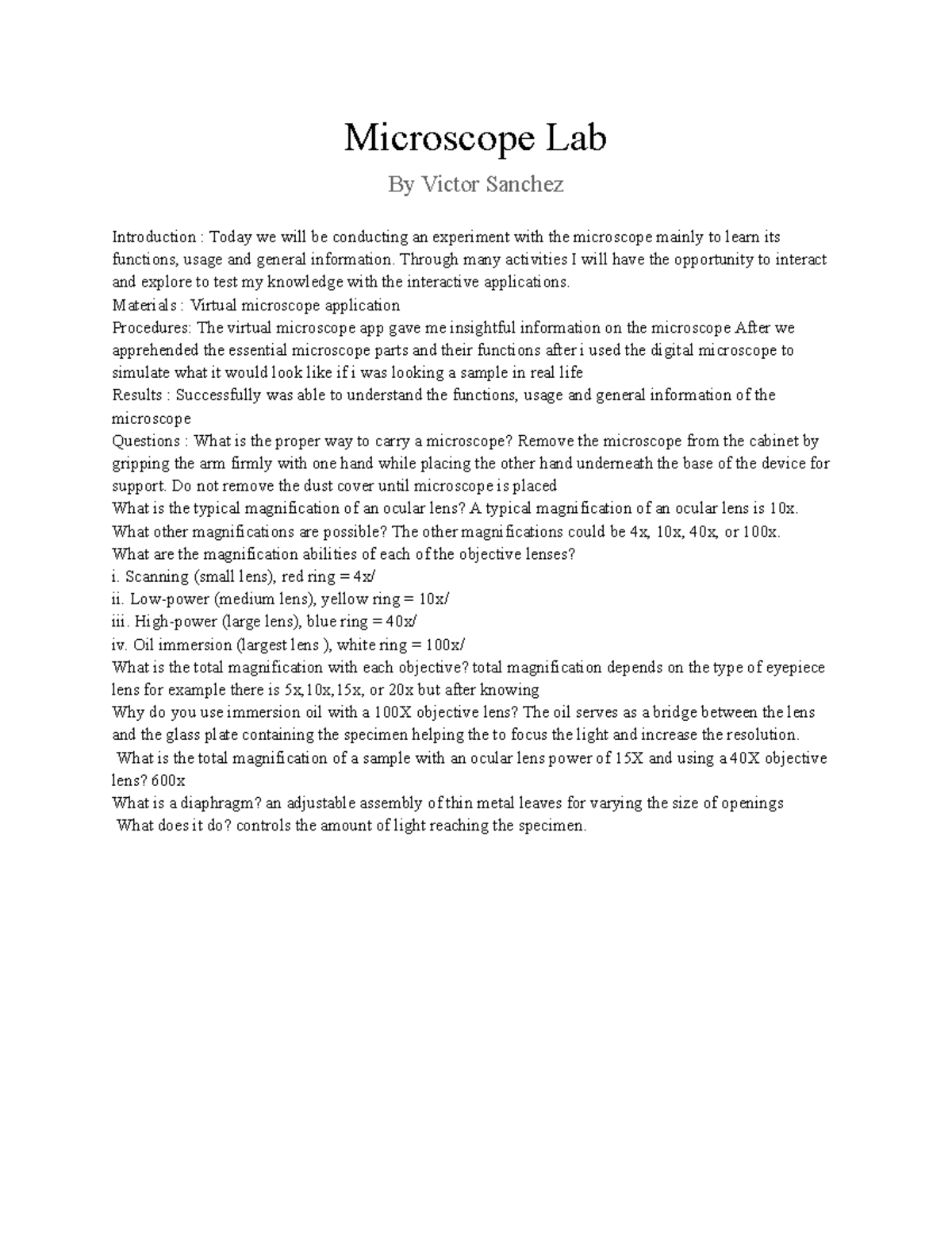 Bio microscope lab - Microscope Lab By Victor Sanchez Introduction ...