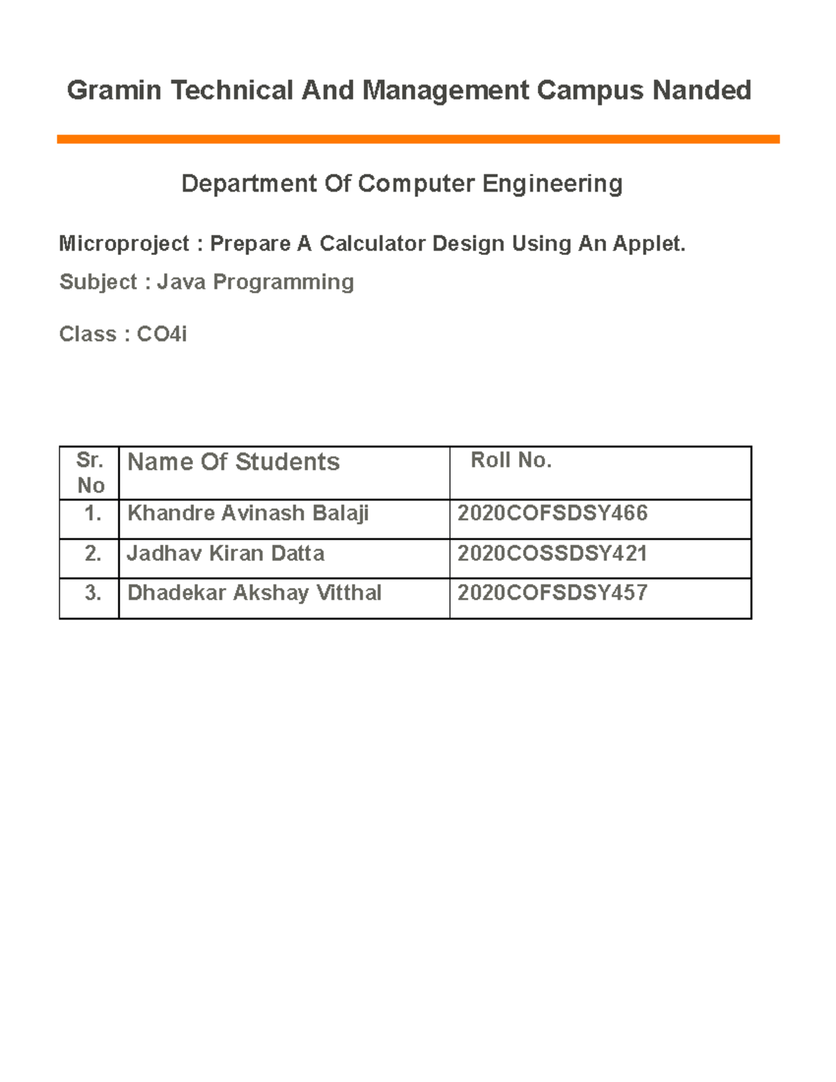 Java Programming - it is vey big project - Gramin Technical And ...