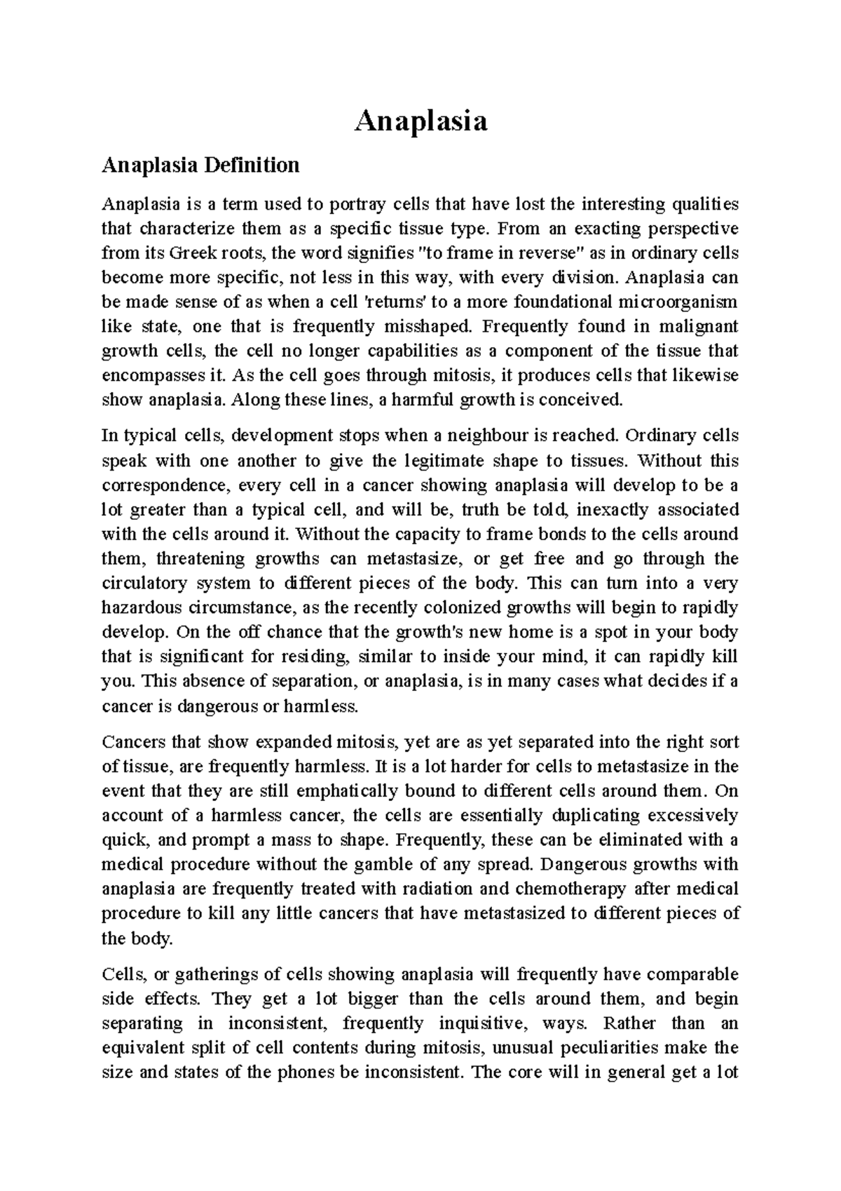 Anaplasia - Anaplasia Anaplasia Definition Anaplasia is a term used to ...