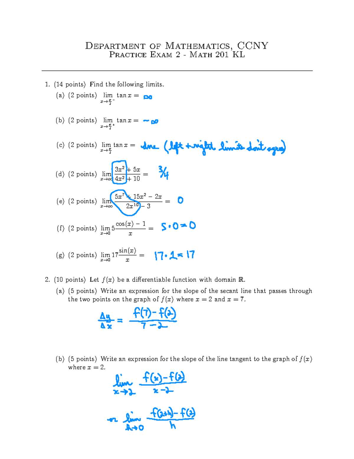 Practice Exam 2 Solutions Math201 - Department of Mathematics, CCNY ...