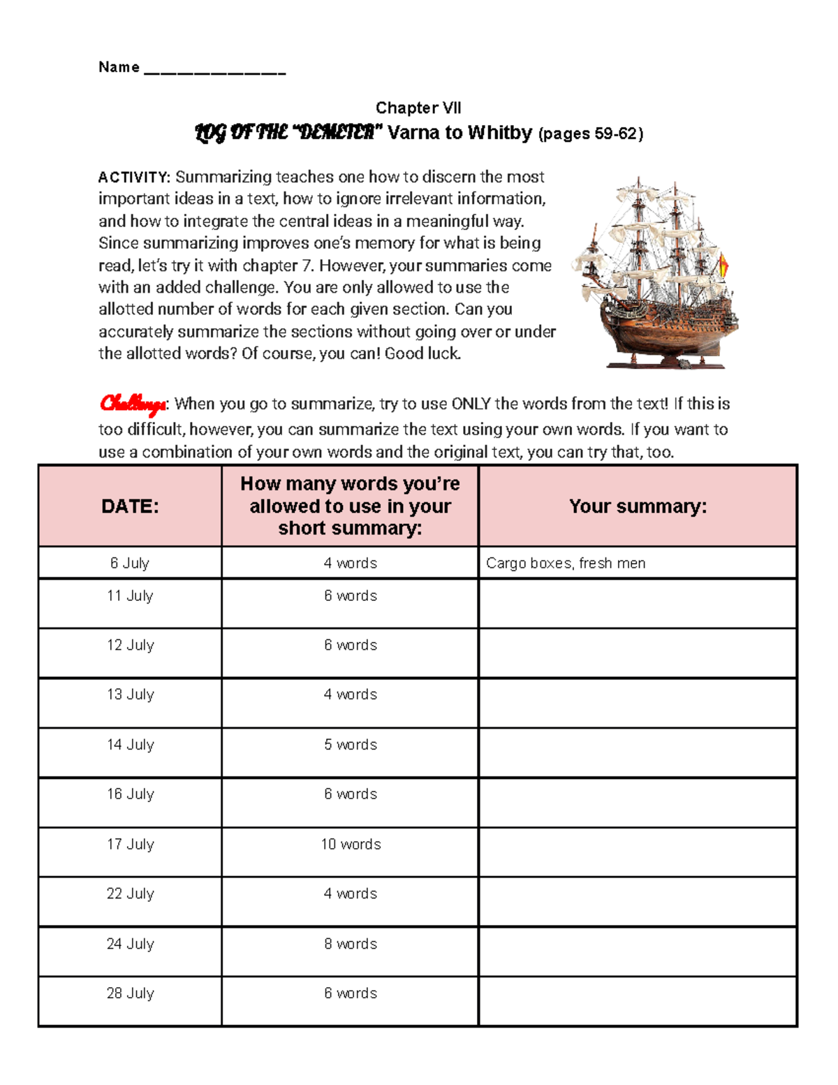 Chapter 7 - Demeter Captain's Log - Name _________________ Chapter VII ...