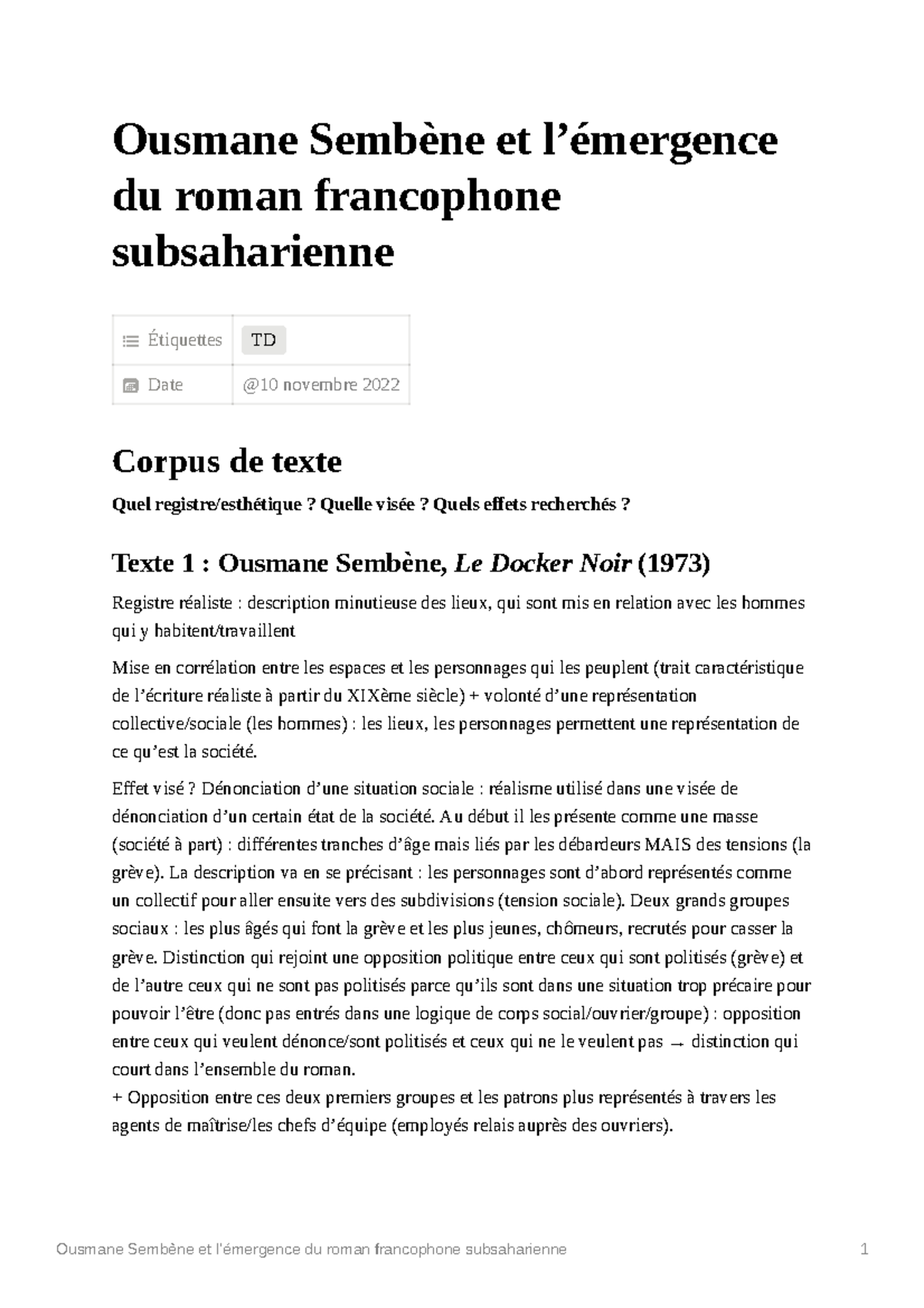 Ousmane Sembène et l'émergence du roman francophone subsaharienne ...