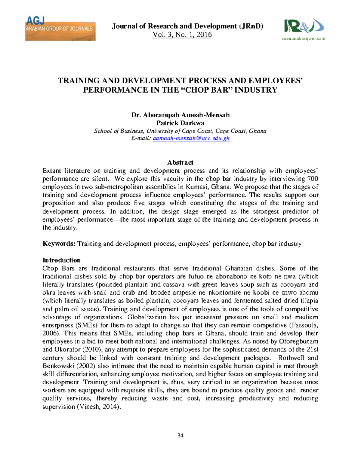 Training and development - Vol. 3, No. 1 , 2016 arabianjbmr TRAINING ...