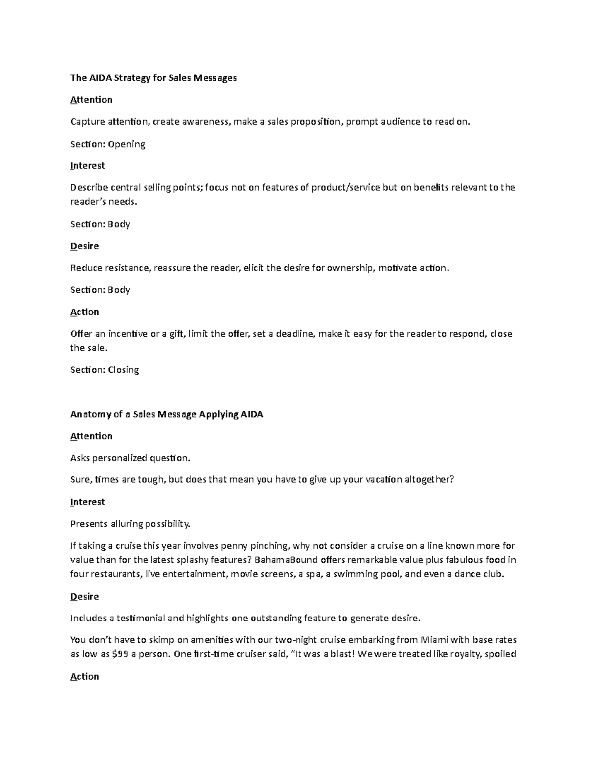 Lecture Notes 8 - The AIDA Strategy for Sales Messages Attention ...