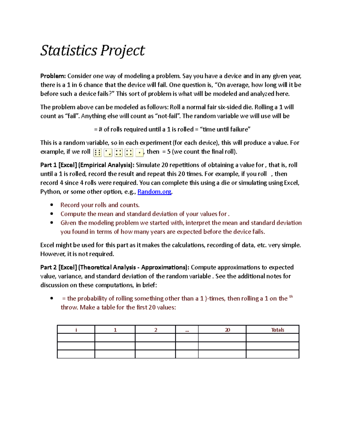 MAT154 Project - Statistics Project Problem: Consider one way of ...