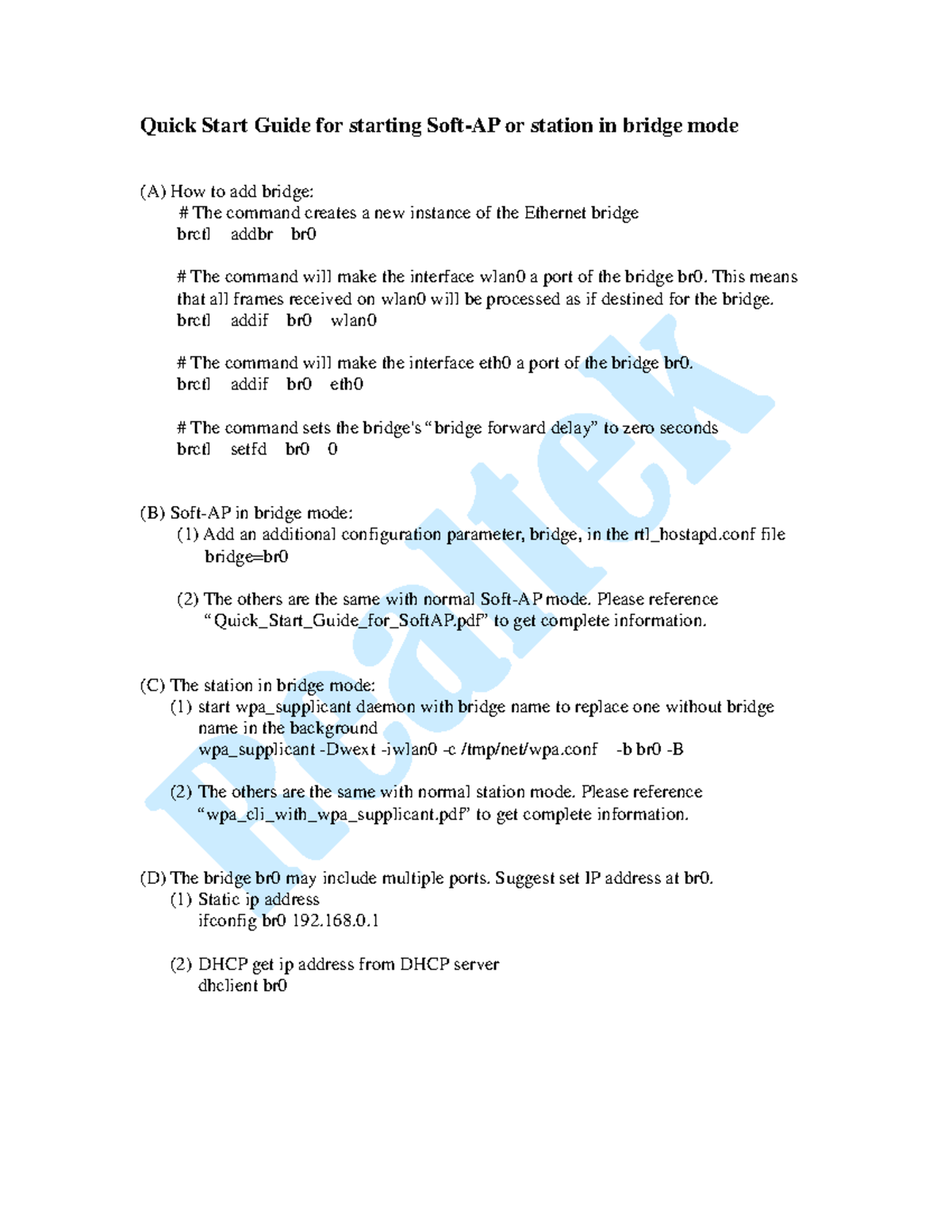 Quick Start Guide for Bridge - Quick Start Guide for starting Soft-AP or station in bridge mode ...