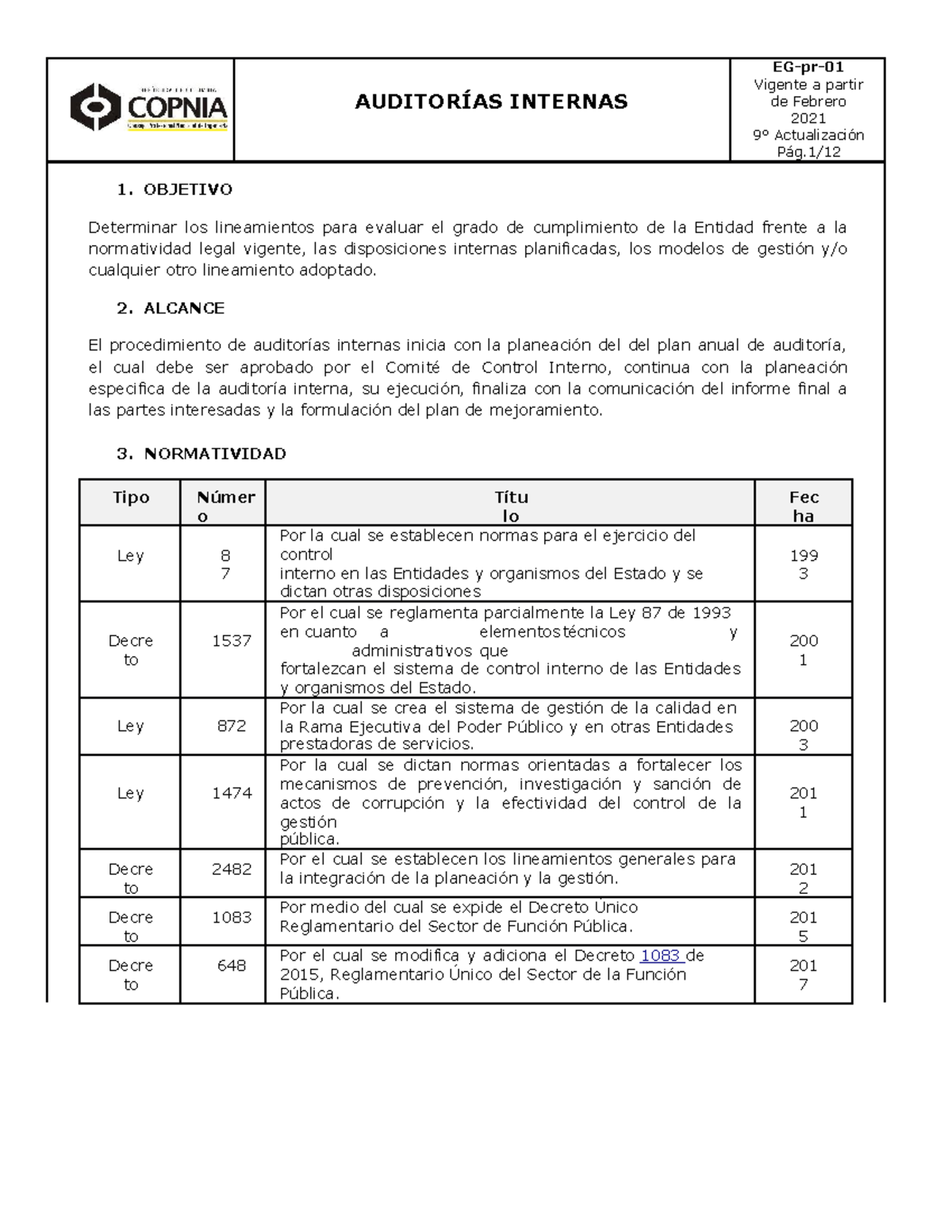 Auditorias internas - AUDITORÍAS INTERNAS EG-pr- Vigente a partir de ...