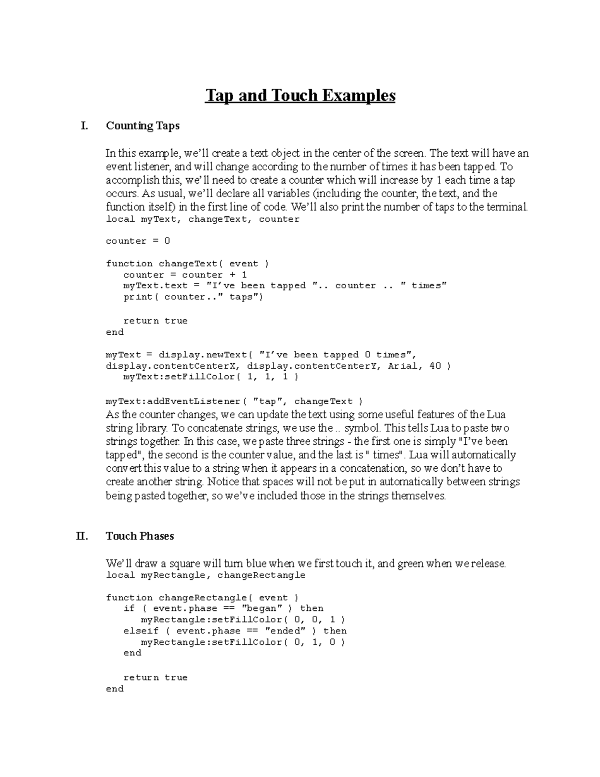 Tap and Touch Examples - Document that was mandatory to get a good ...