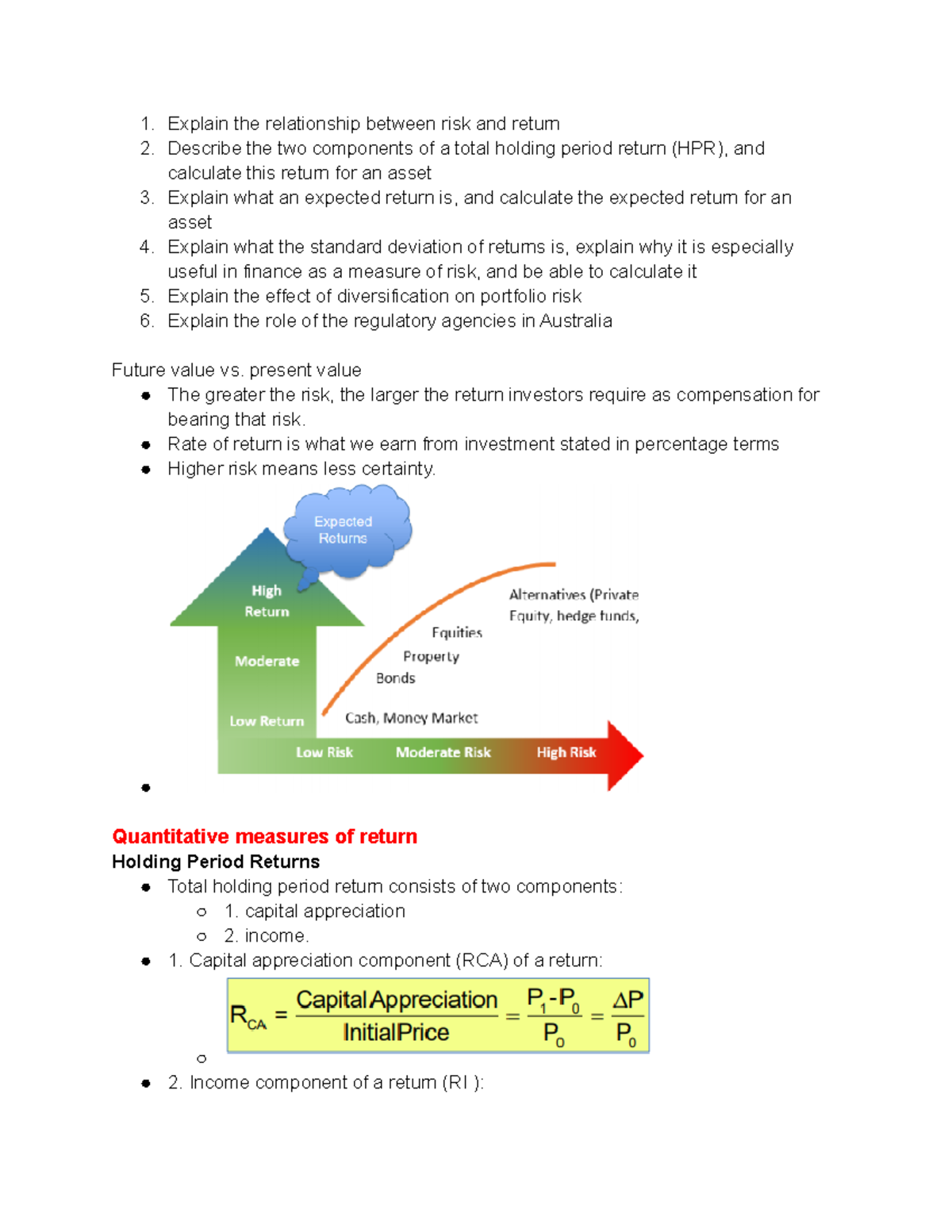 Copy of Lecture 9 Risk and Return - 1. Explain the relationship between ...