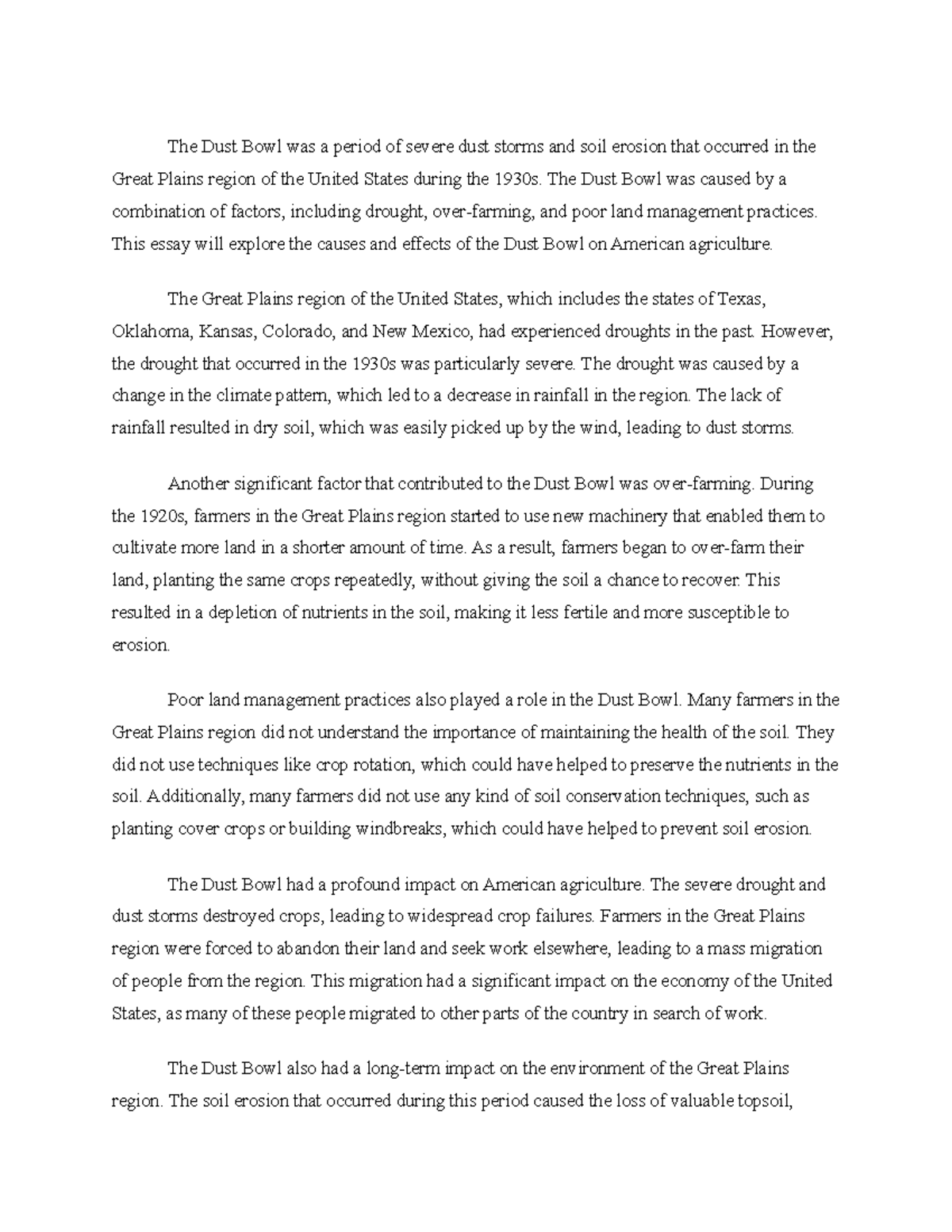 The Dust Bowl Causes and Effects on American Agriculture - The Dust ...