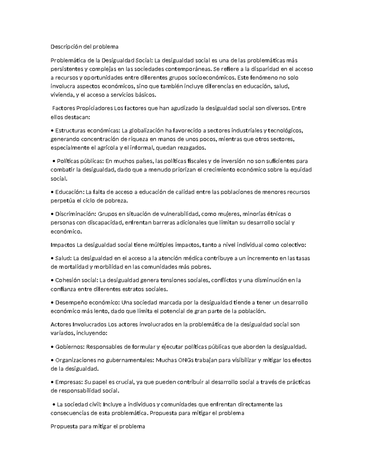 Descripción del problema - Descripción del problema Problemática de la ...