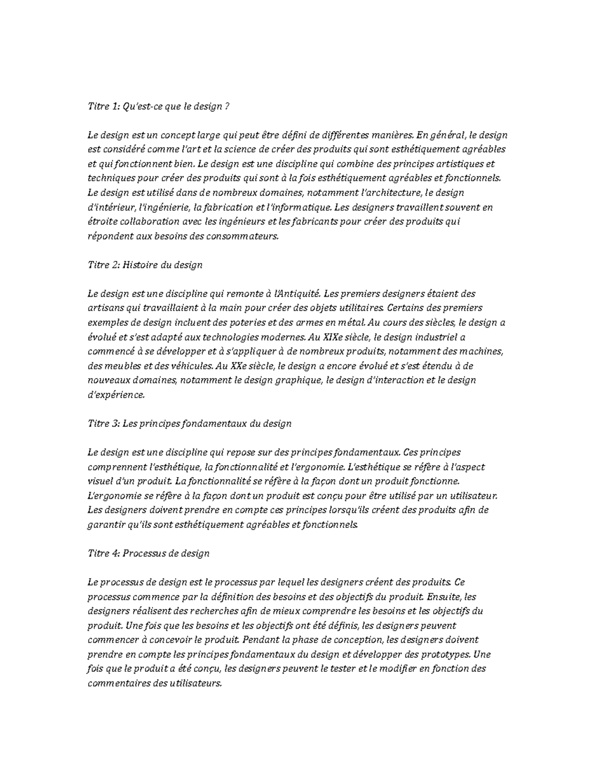 Design Study Notes - Titre 1: Qu’est-ce que le design? Le design est un ...