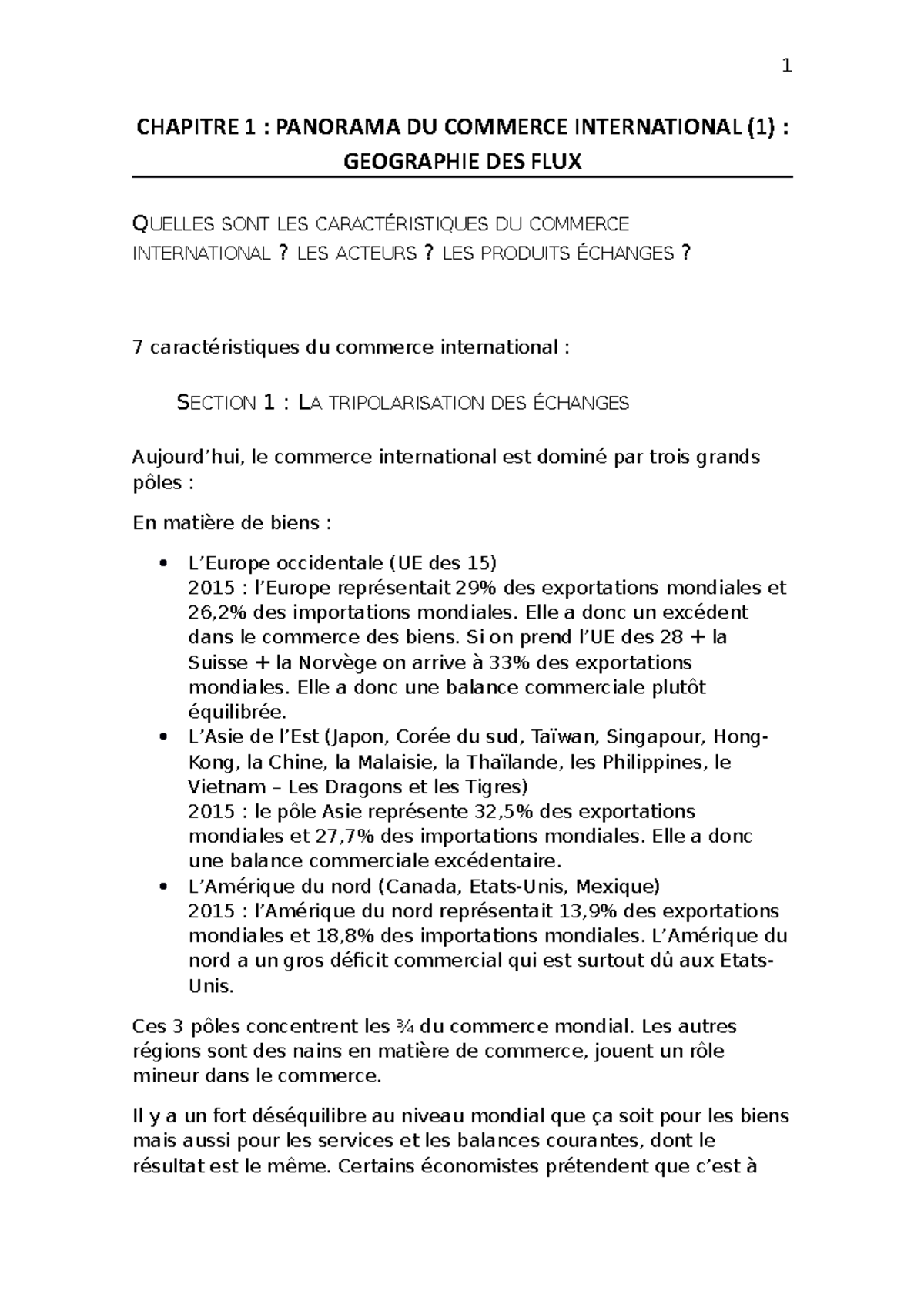 Chapitre 1 - Géographie des flux - CHAPITRE 1 : PANORAMA DU COMMERCE ...