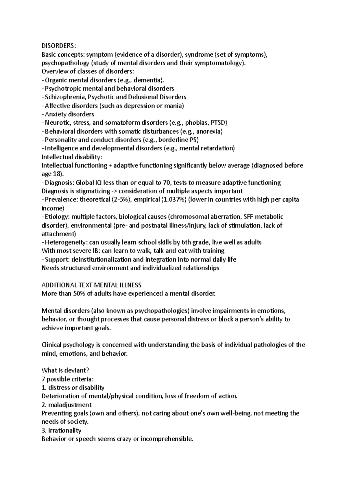 Disorders - Introductory Sociology - DISORDERS: Basic concepts: symptom ...