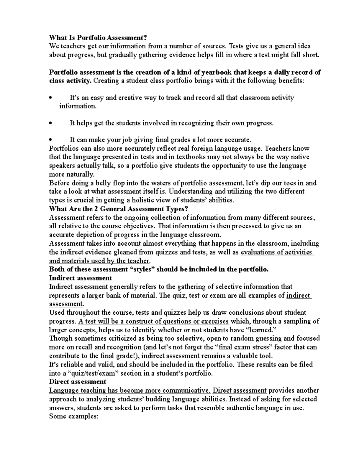 What Is Portfolio Assessment Tests Give Us A General Idea About
