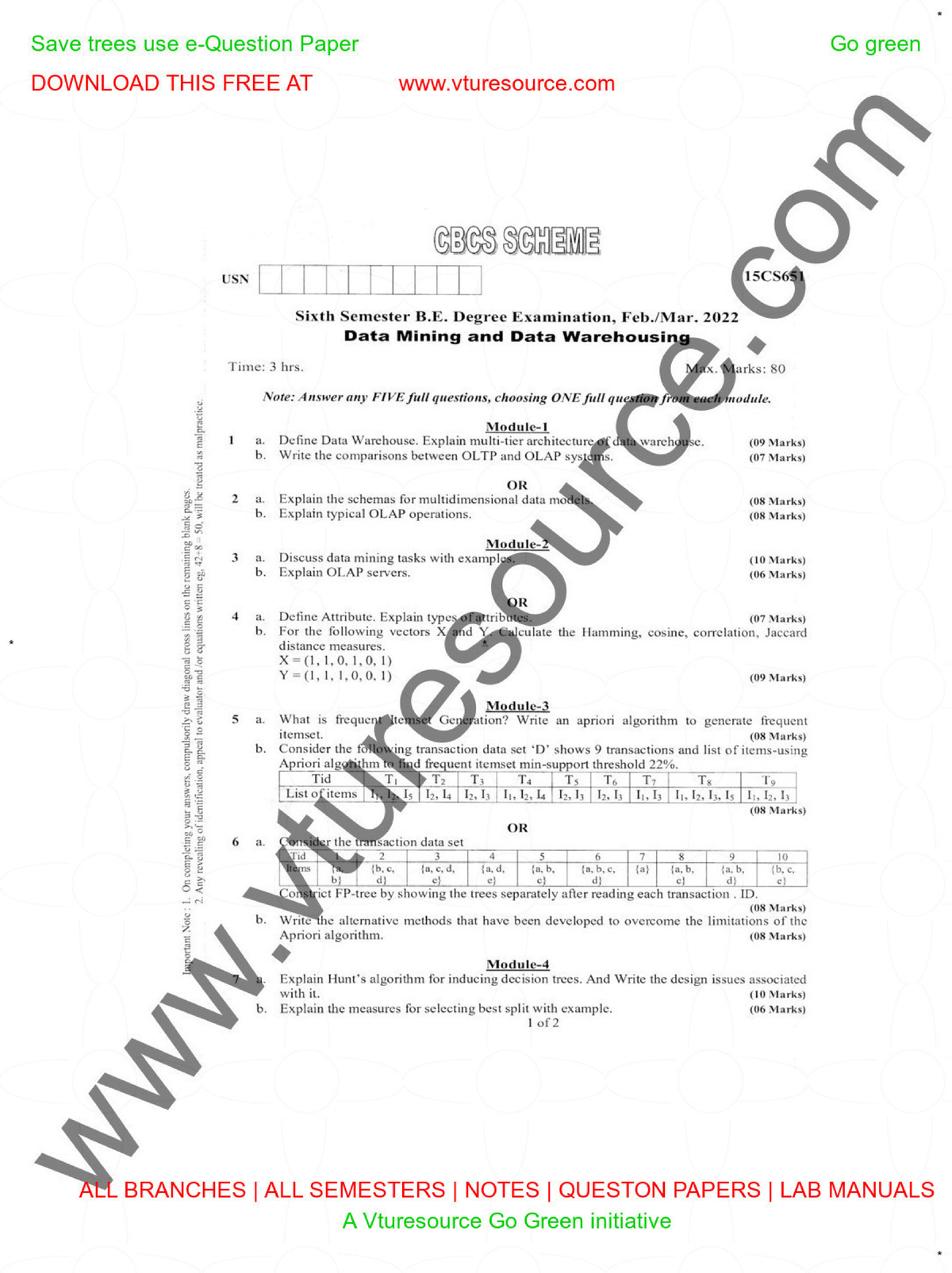 Mar-2022 - Question paper - Data mining - Studocu