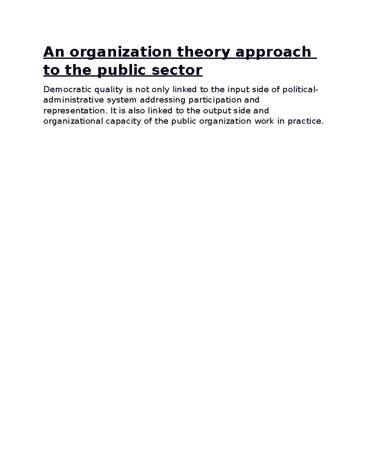 An organization theory approach to the public sector - PADM 311 - An ...