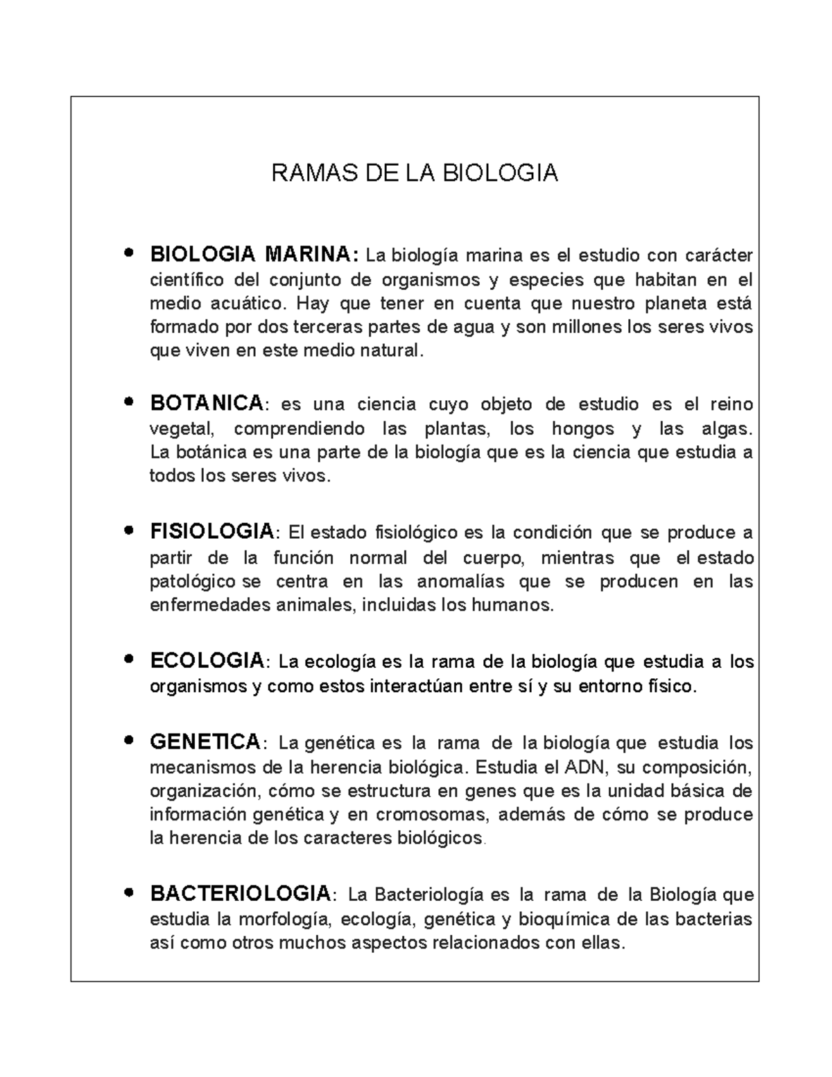 Ramas DE LA Biologia - RAMAS DE LA BIOLOGIA BIOLOGIA MARINA: La ...